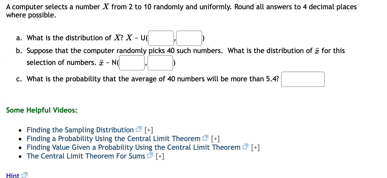 Solved A computer selects a number X from 2 to 10 randomly | Chegg.com