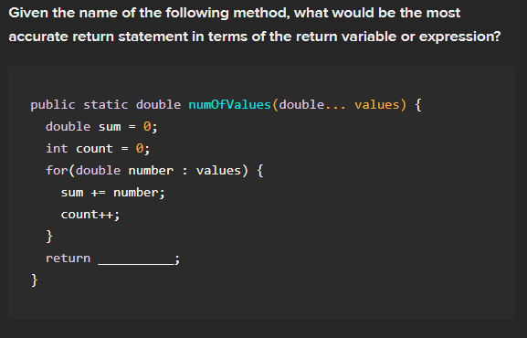 Solved Given the name of the following method, what would be | Chegg.com