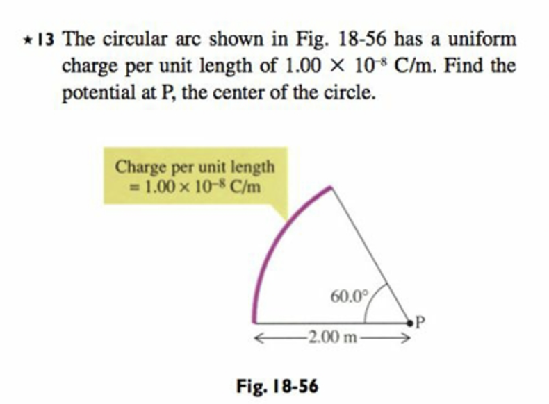 Solved 13 ﻿The circular arc shown in Fig. 18-56 ﻿has a | Chegg.com