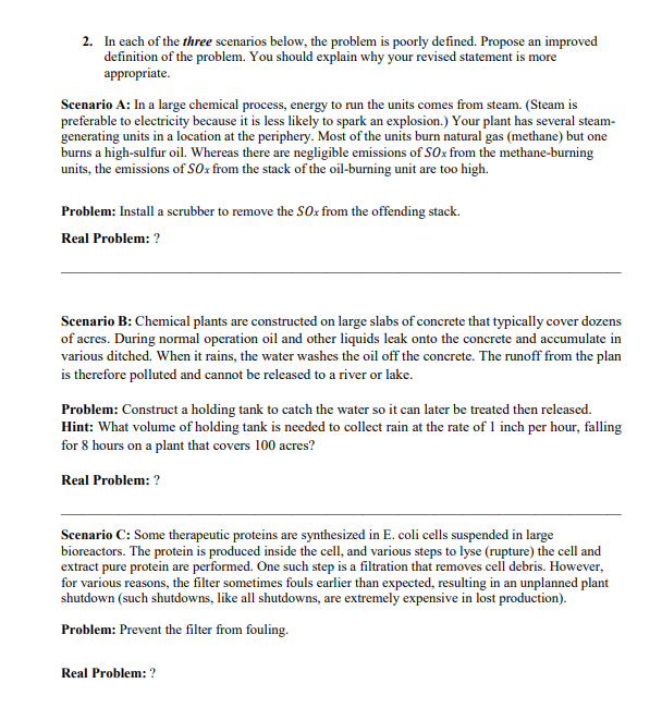 Solved 2. In each of the three scenarios below, the problem | Chegg.com