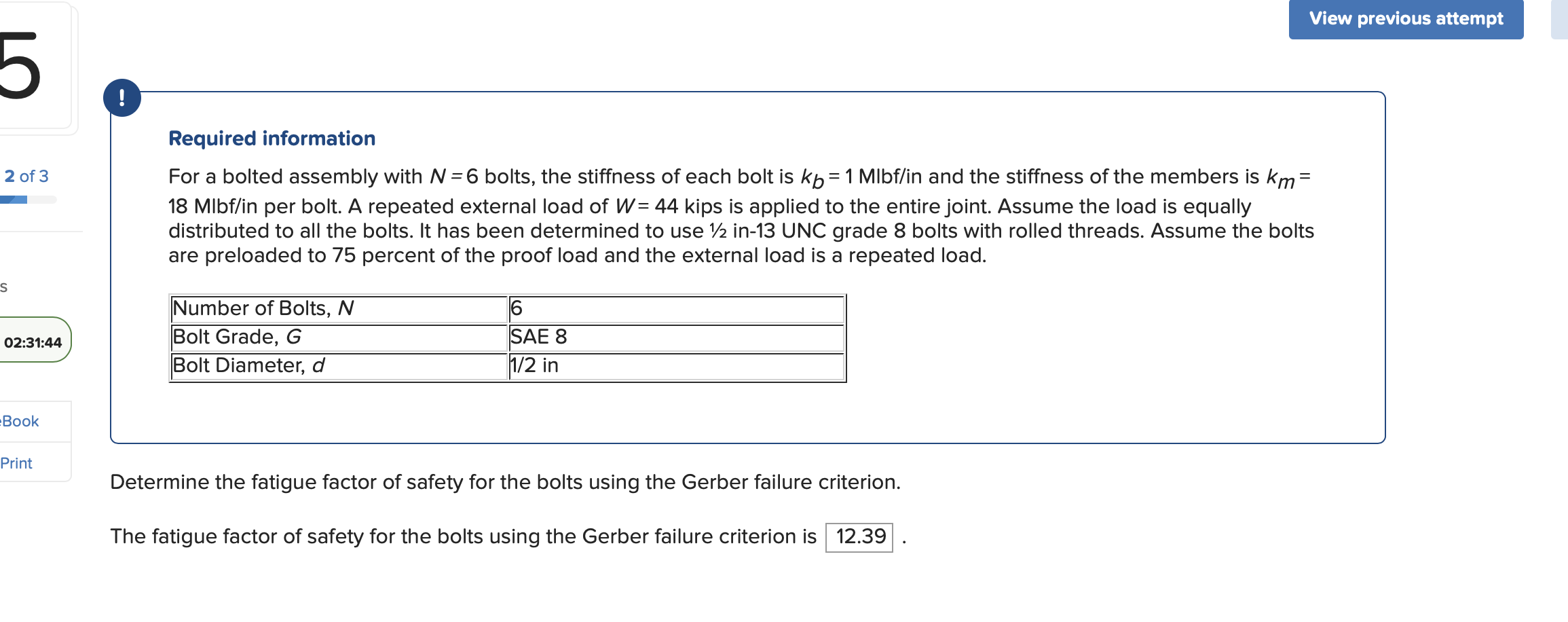 Solved View previous attempt 5 ! Required information 2 of 3 | Chegg.com
