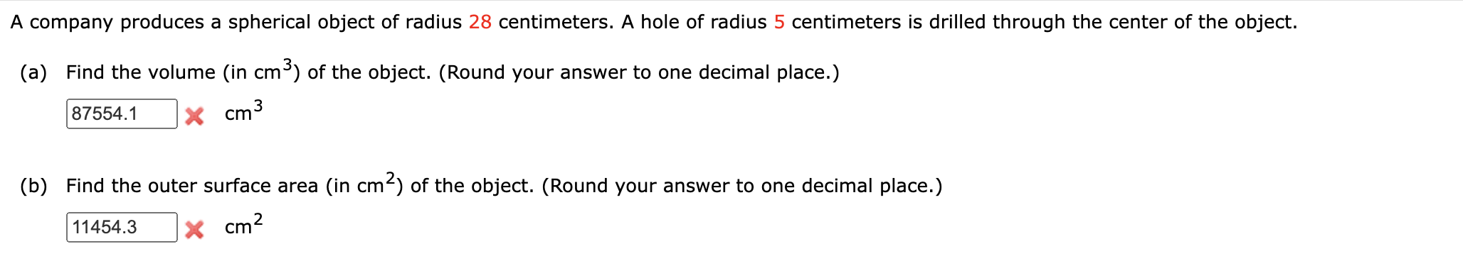 Solved A company produces a spherical object of radius 28 | Chegg.com