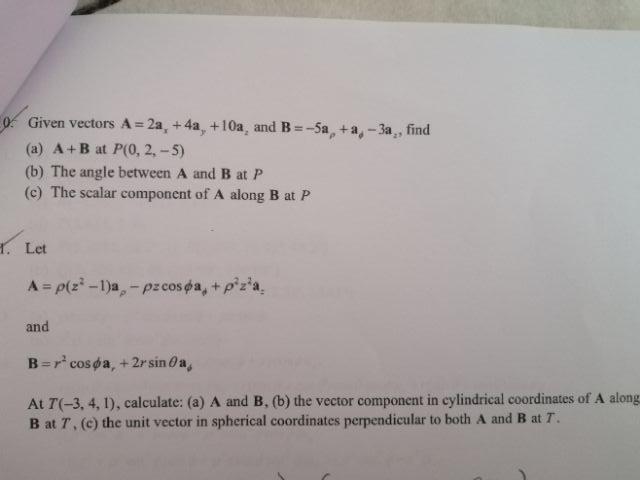 Solved 20. Given vectors A=2a, +4a, +10a, and B = -5a, +a, | Chegg.com