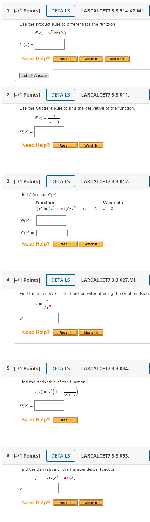 Solved 1. [-/1 Points) DETAILS LARCALCET7 3.3.514.XP.MI. Use | Chegg.com