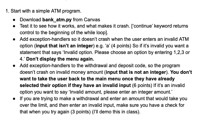 Solved 1. Start with a simple ATM program. • Download | Chegg.com