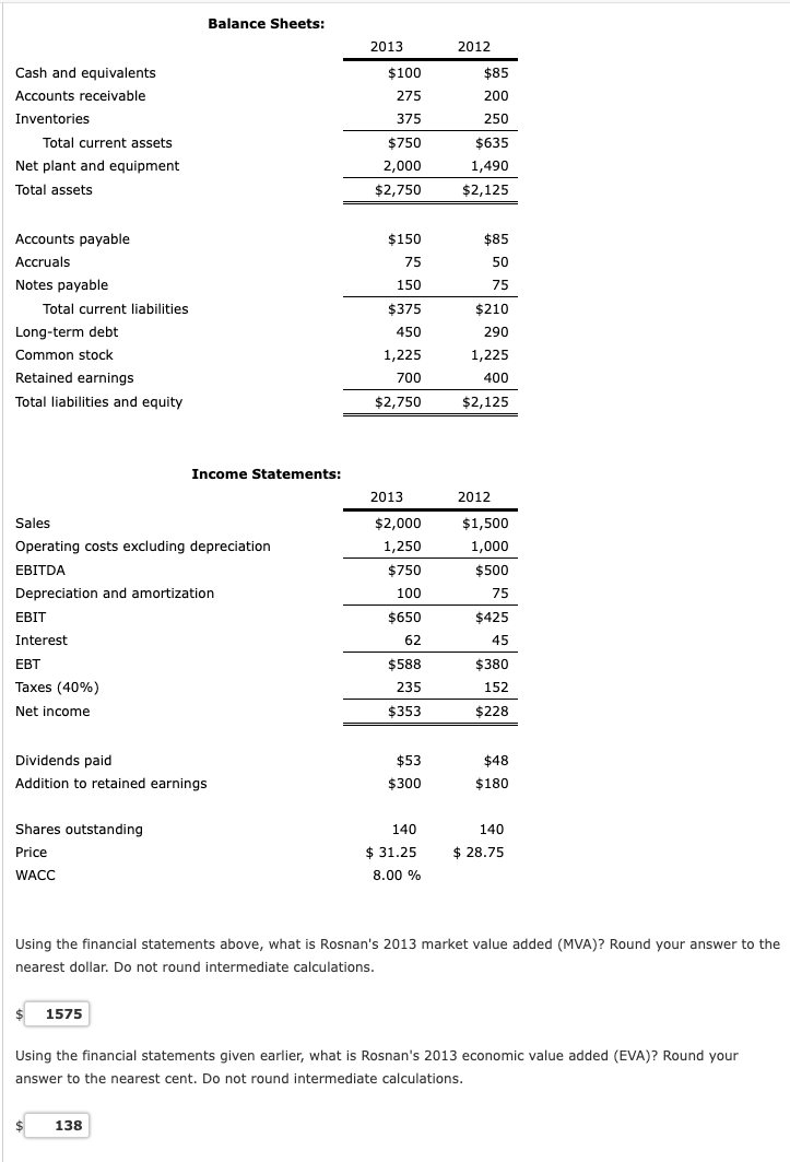 Solved Income Statements: Using the financial statements | Chegg.com