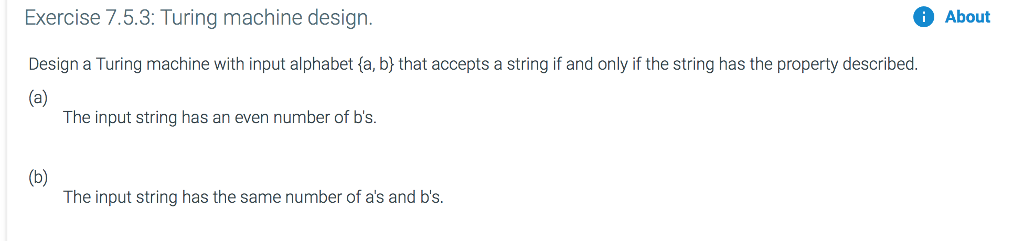 Solved Exercise 7.5.3: Turing machine design About Design a | Chegg.com
