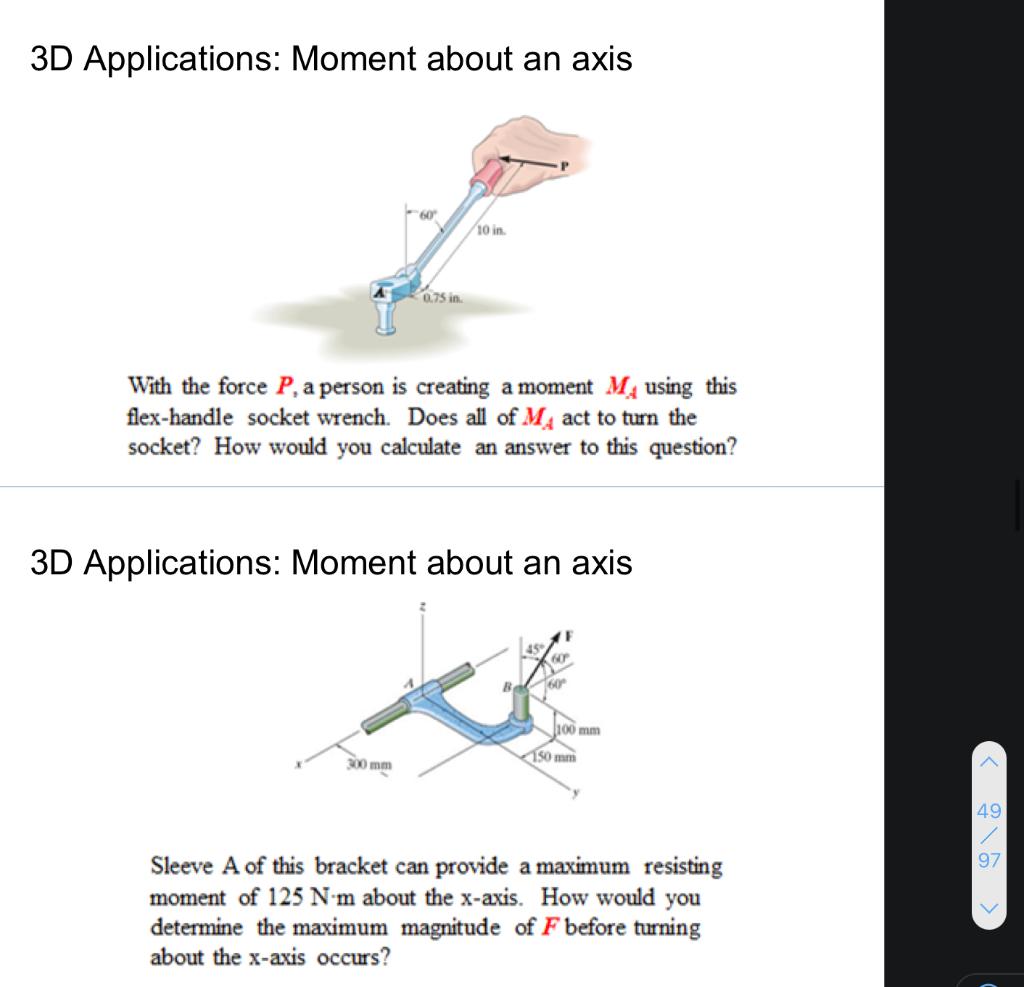 Solved 3D Applications: Moment about an axis 60 10 in 0.75 | Chegg.com