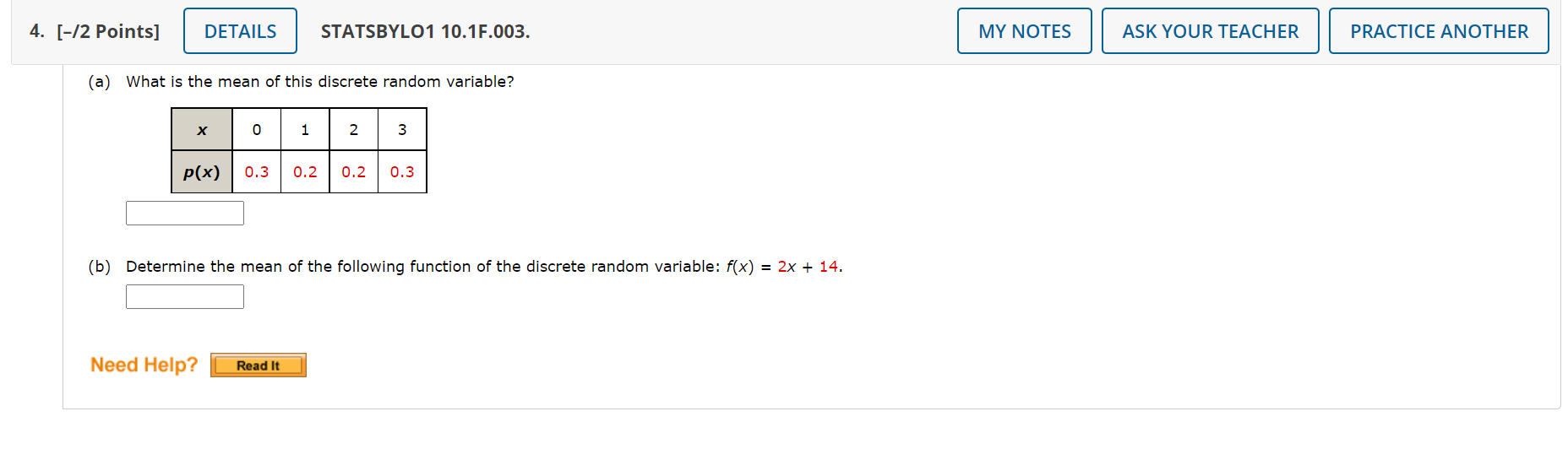Solved (a) What is the mean of this discrete random | Chegg.com