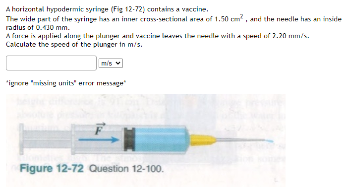 Solved A horizontal hypodermic syringe (Fig 12-72) contains | Chegg.com