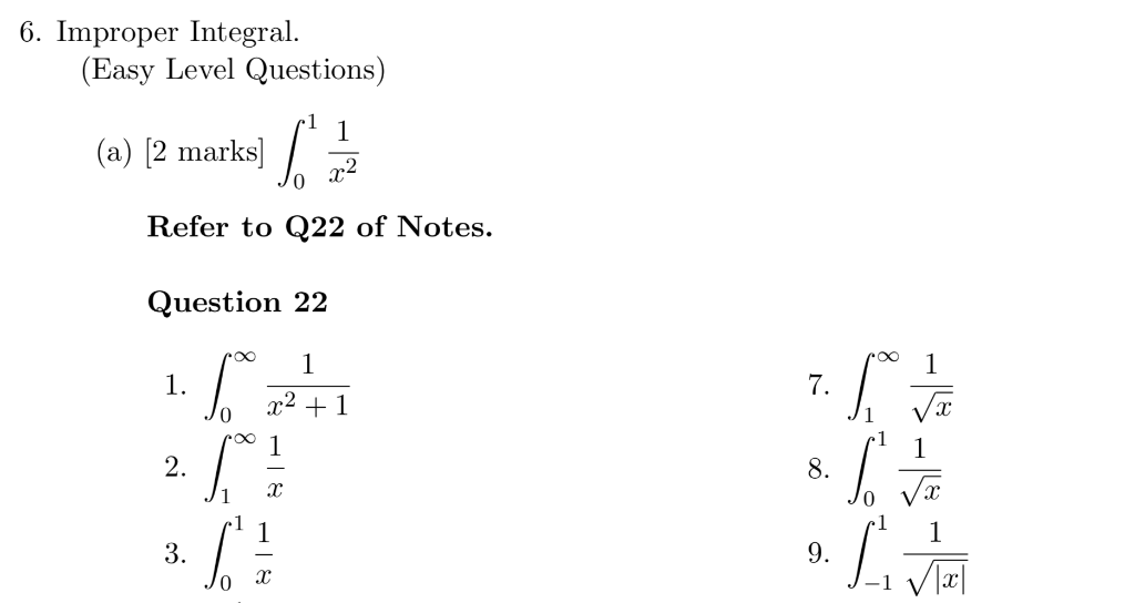 Solved 6. Improper Integral. (Easy Level Questions) (a) 12 | Chegg.com
