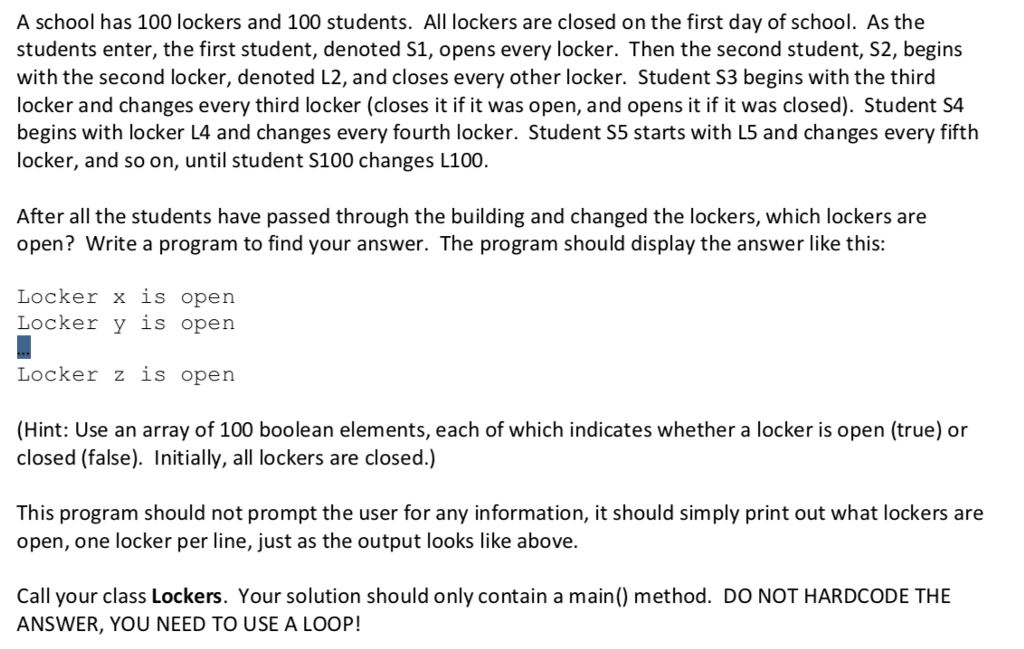 Solved A school has 100 lockers and 100 students. All | Chegg.com