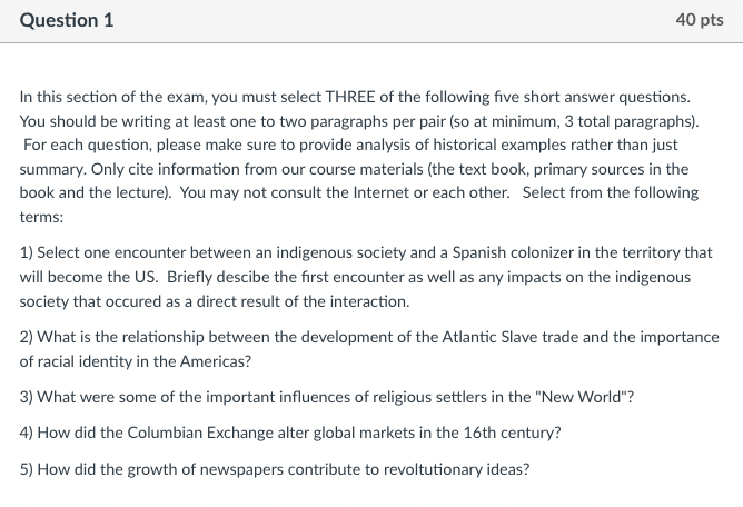 Solved In this section of the exam, you must select THREE of | Chegg.com