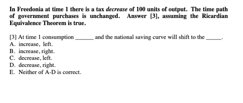 Solved In Freedonia at time 1 there is a tax decrease of 100 | Chegg.com
