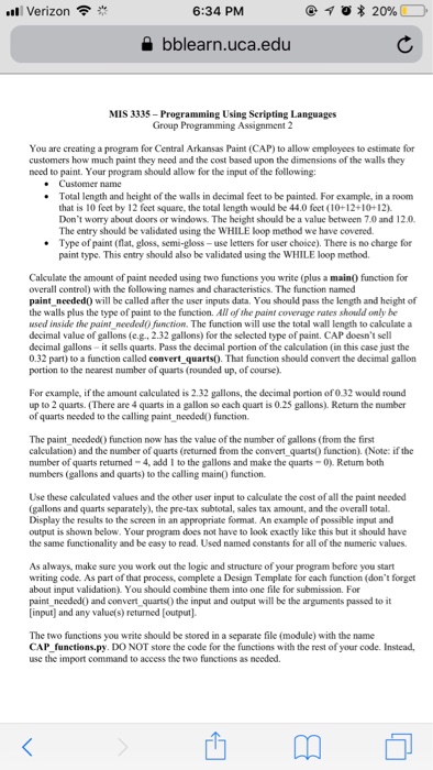Solved Verizon 6:34 PM 슬 bblearn.uca.edu MIS 3335- | Chegg.com