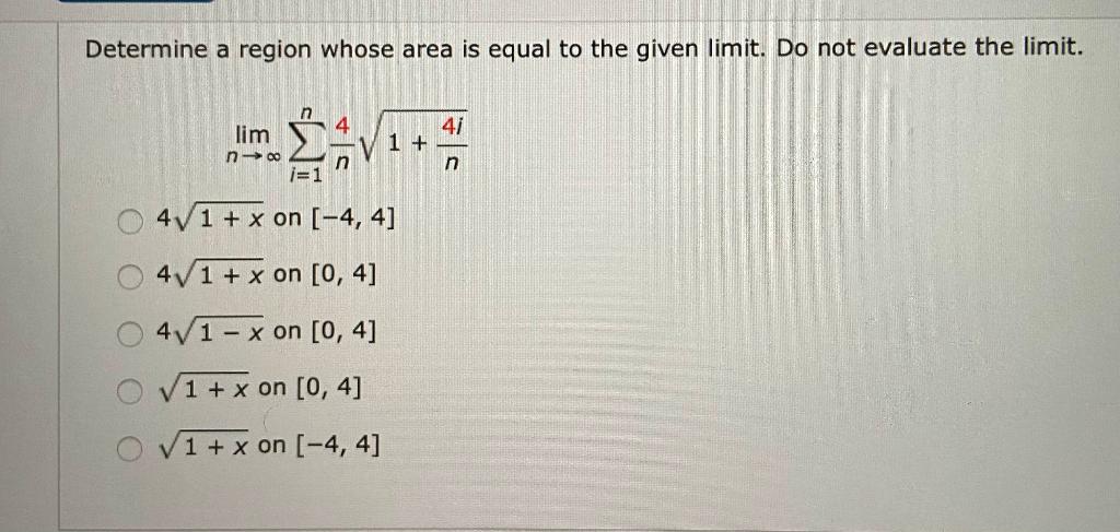 Solved Determine a region whose area is equal to the given | Chegg.com