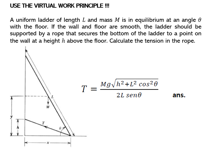 Solved USE THE VIRTUAL WORK PRINCIPLE !!! A uniform ladder | Chegg.com