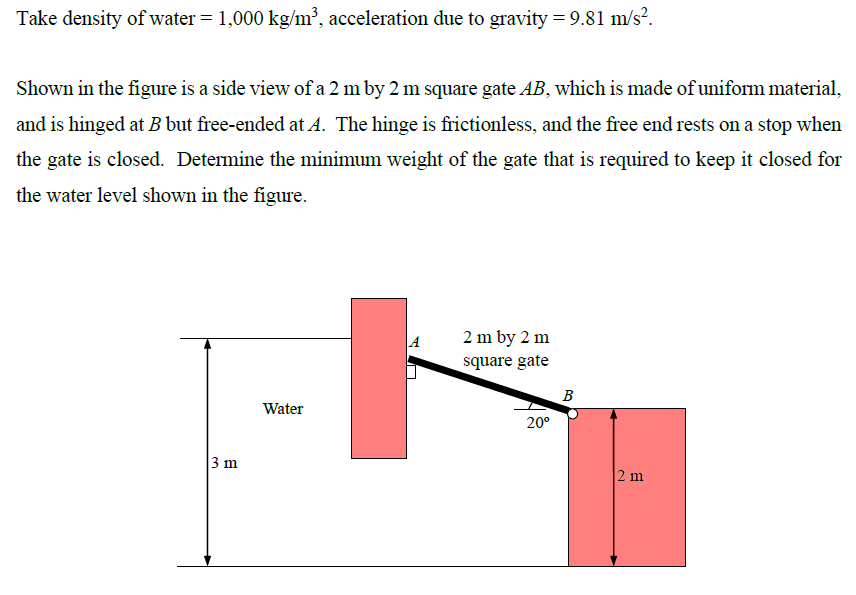 Solved Take density of ﻿water =1,000kgm3, ﻿acceleration due | Chegg.com