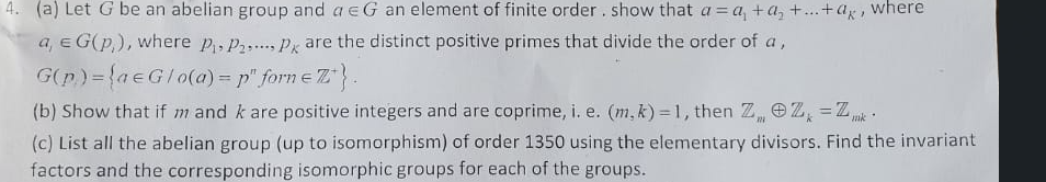 Solved (a) Let G be an abelian group and a∈G an element of | Chegg.com