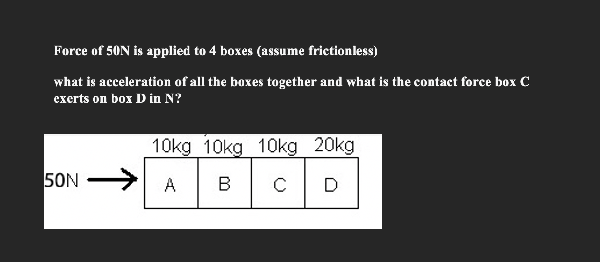 Solved Force of 50N is applied to 4 boxes (assume | Chegg.com
