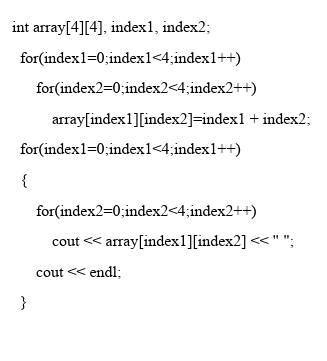 Solved int array[4][4], index 1 , index 2 ; for(index 1=0; | Chegg.com