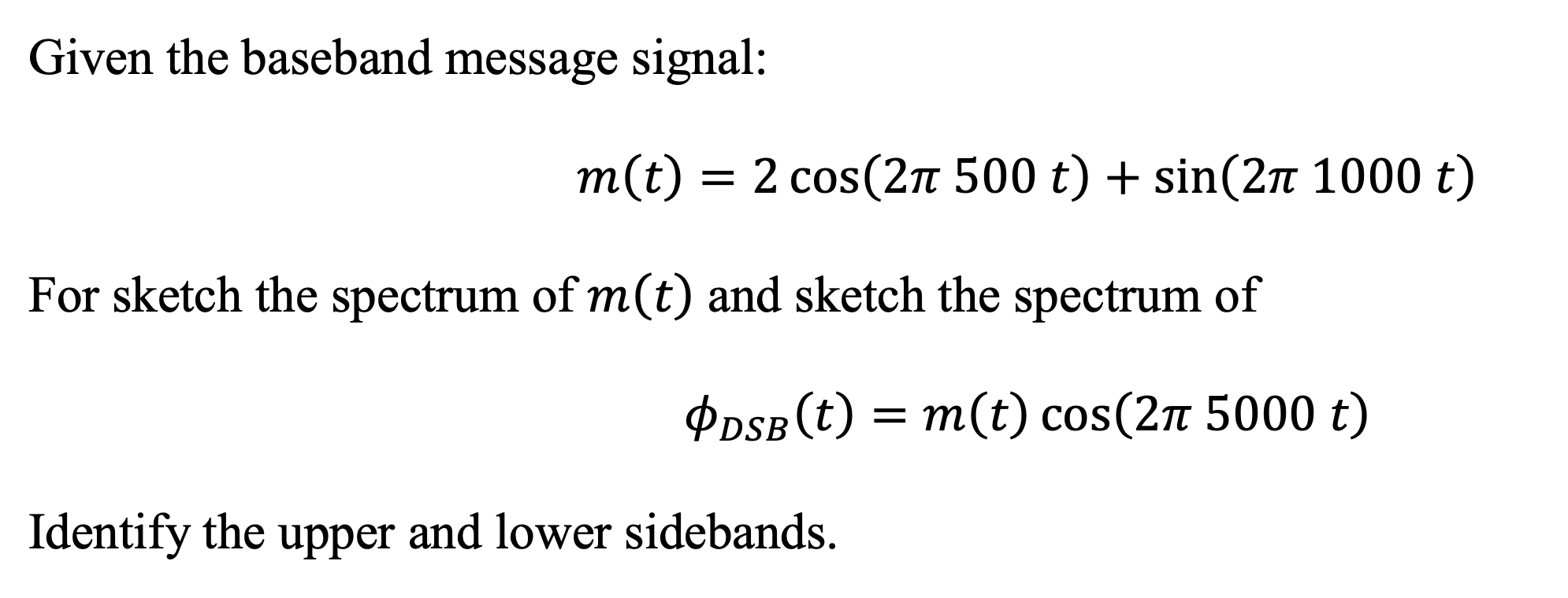 Solved Given the baseband message signal: | Chegg.com