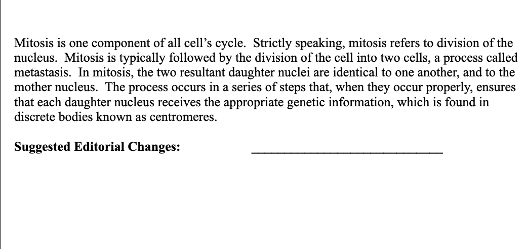 Solved Mitosis is one component of all cell's cycle. | Chegg.com