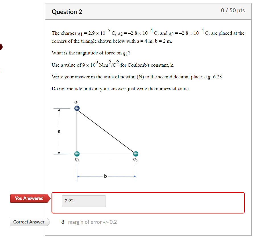 Solved The charges q1=2.9×10−5C,q2=−2.8×10−4C, and | Chegg.com