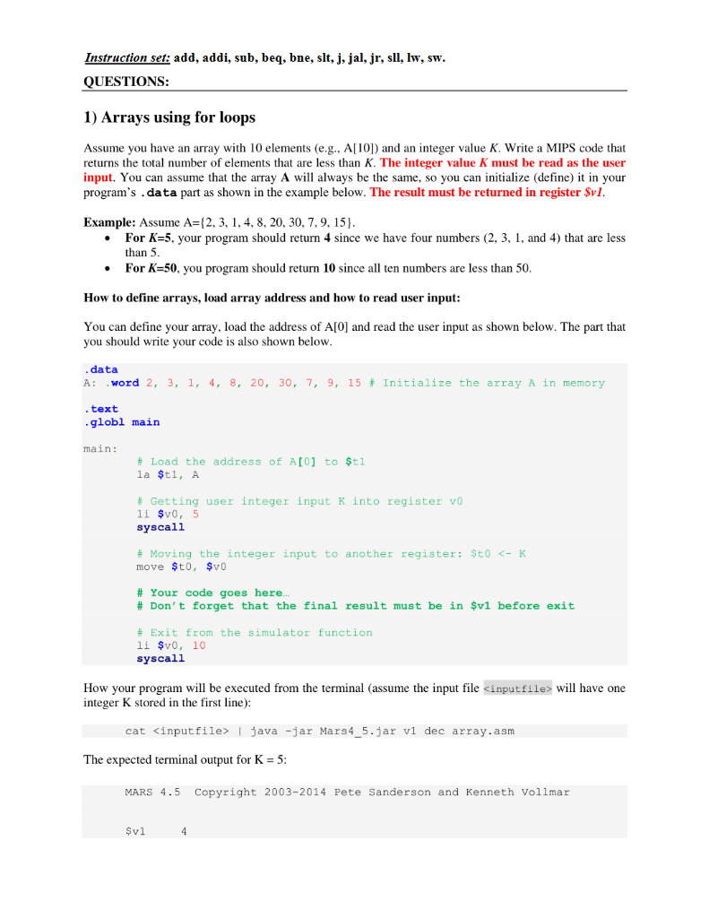 Solved Instruction set: add, addi, sub, beq, bne, slt, j, | Chegg.com