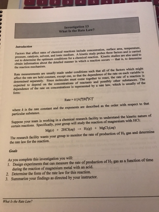 Solved 3 Investigation 13 What Is the Rate Law? Factors that | Chegg.com