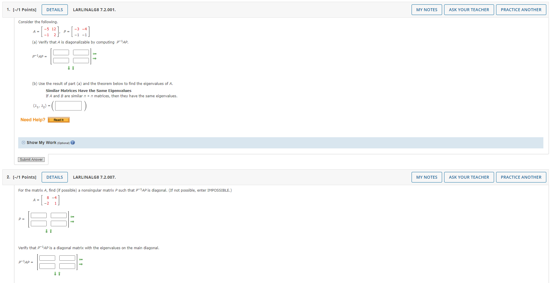 Solved 1. [-/1 Points] DETAILS LARLINALG8 7.2.001. MY NOTES | Chegg.com