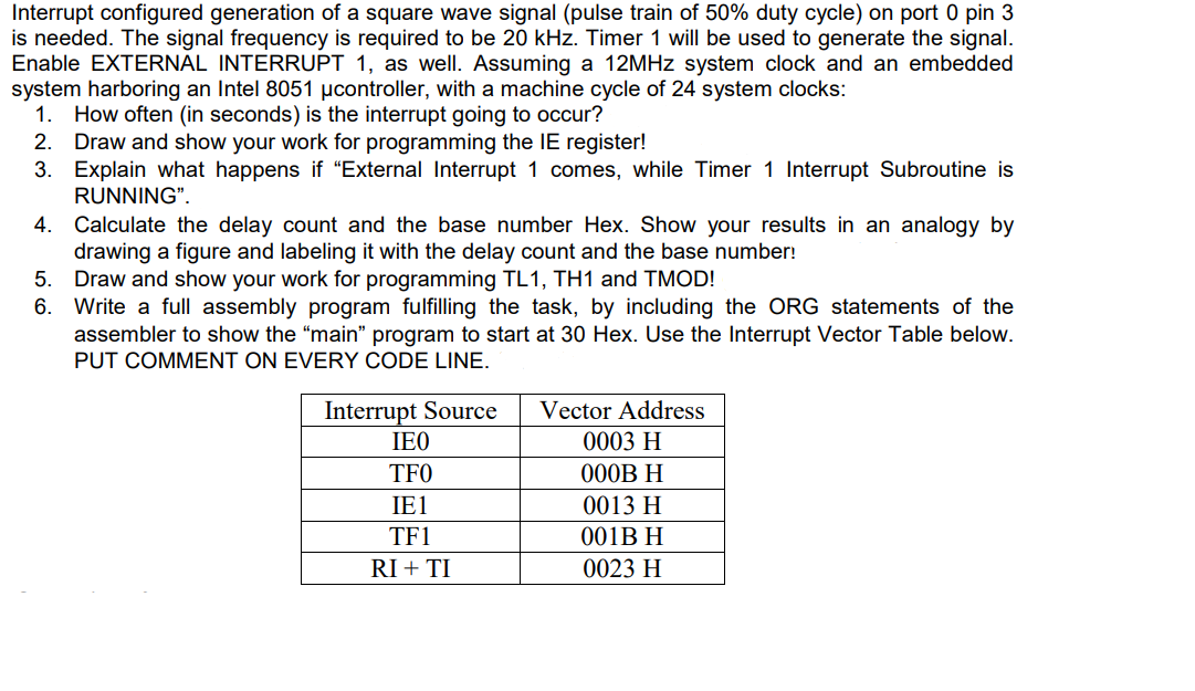 Solved Interrupt configured generation of a square wave | Chegg.com
