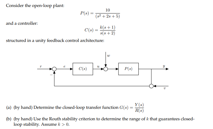 Solved Consider the open-loop plant: 10 P(s) = (52 + 2s +5) | Chegg.com
