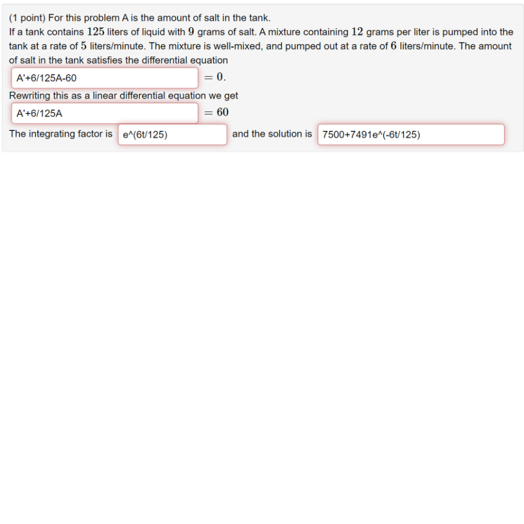 Solved For this problem A is the amount of salt in the | Chegg.com