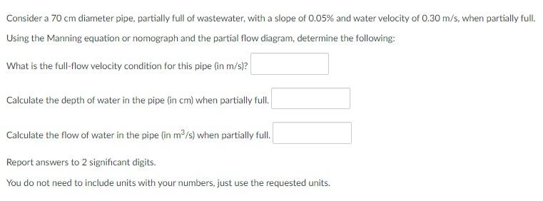 Solved Consider a 70 cm diameter pipe, partially full of | Chegg.com