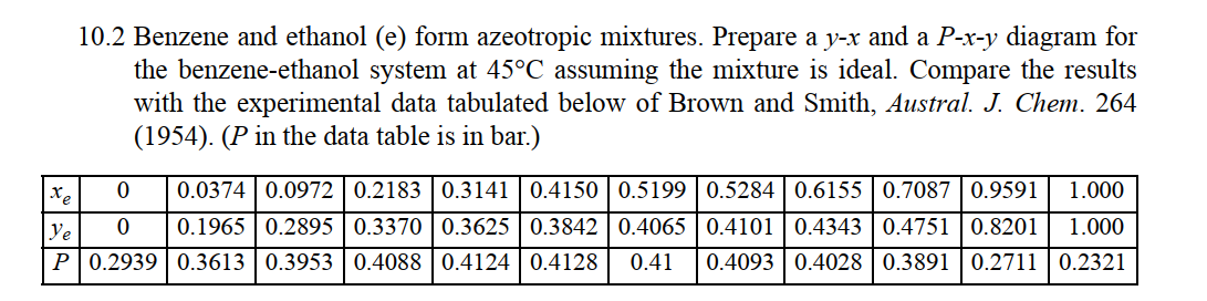 Solved 10.2 ﻿Benzene and ethanol (e) ﻿form azeotropic | Chegg.com