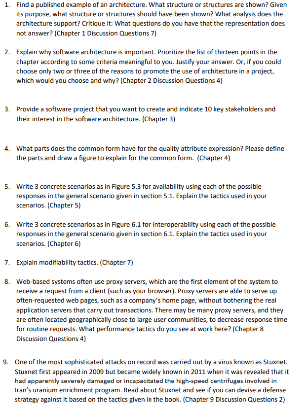 Solved 1. Find a published example of an architecture. What | Chegg.com