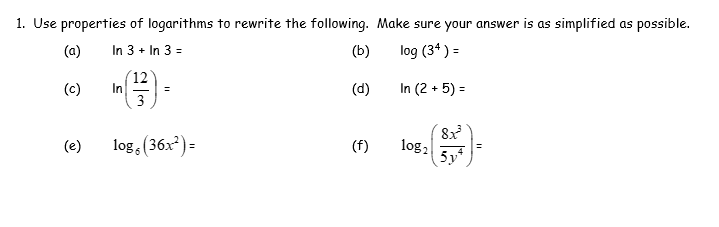 Solved 1. Use properties of logarithms to rewrite the | Chegg.com
