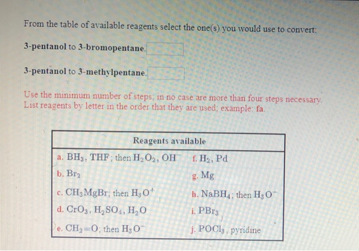 Solved From the table of available reagents select the | Chegg.com
