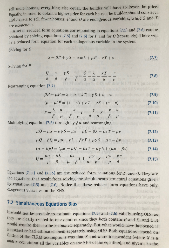 Write out the reduced form equations of the SEM | Chegg.com