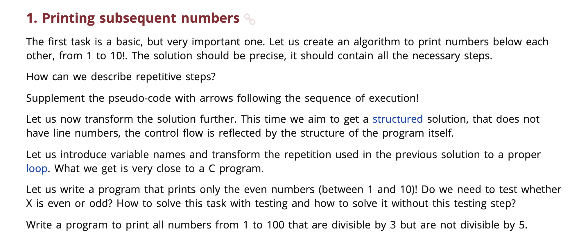 Solved 1. Printing subsequent numbers GO The first task is a | Chegg.com