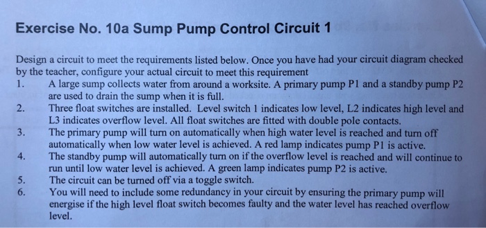 Solved Sump pump control circuit 1 Sump | Chegg.com