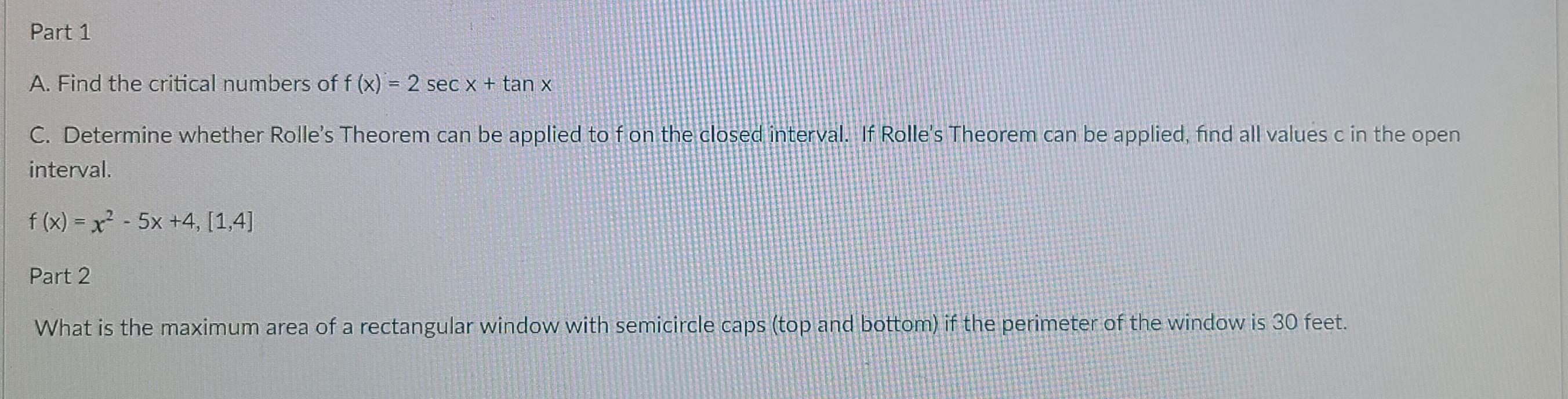 Solved Part 1 A. Find the critical numbers of f(x) = 2 sec x | Chegg.com
