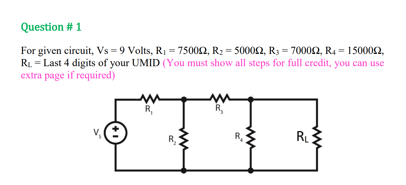 Solved For given circuit, Vs=9 Volts, | Chegg.com
