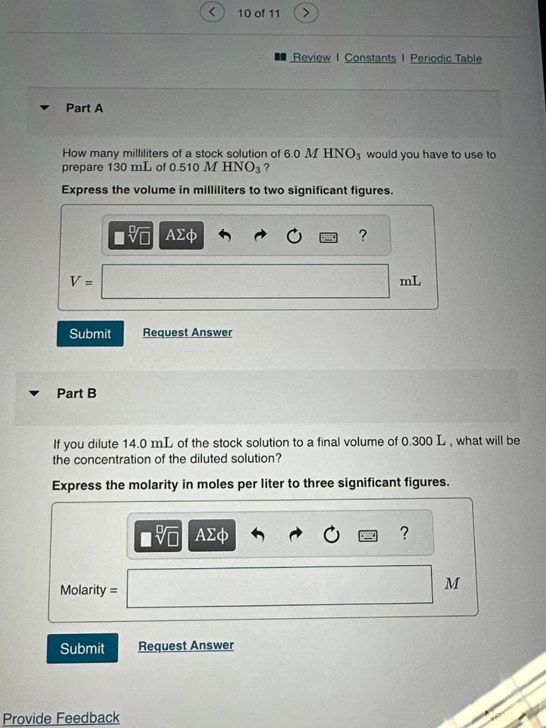 Solved How many milliliters of a stock solution of 6.0MHNO3 | Chegg.com