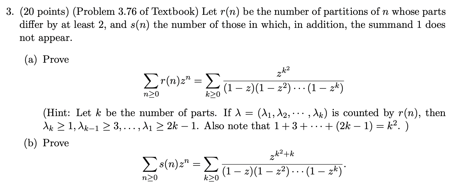 Solved 3. (20 points) (Problem 3.76 of Textbook) Let r(n) be | Chegg.com