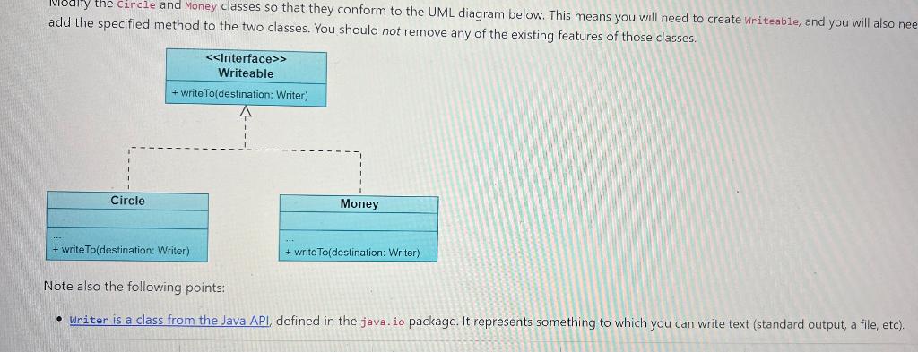 Solved Modify the Circle and Money classes so that they | Chegg.com