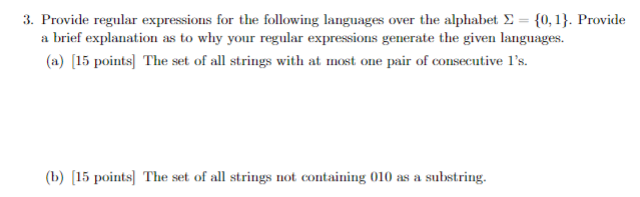 Solved 3. Provide regular expressions for the following | Chegg.com