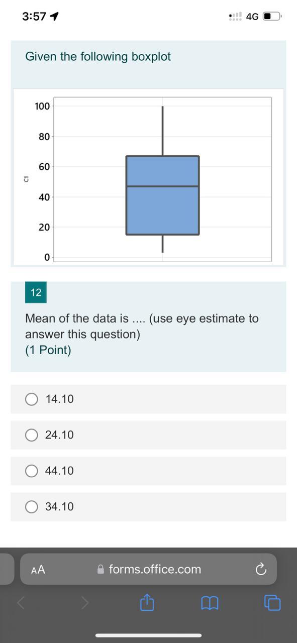 Solved 3:57 1 . 4G Given the following boxplot 100 80 60 כו | Chegg.com