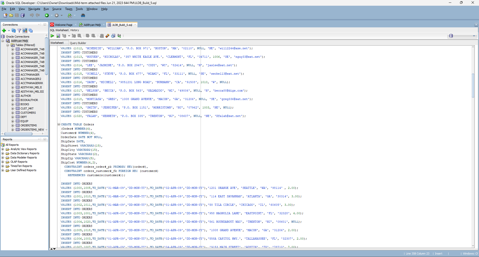 1. Add a new row in the ORDERS table with the | Chegg.com